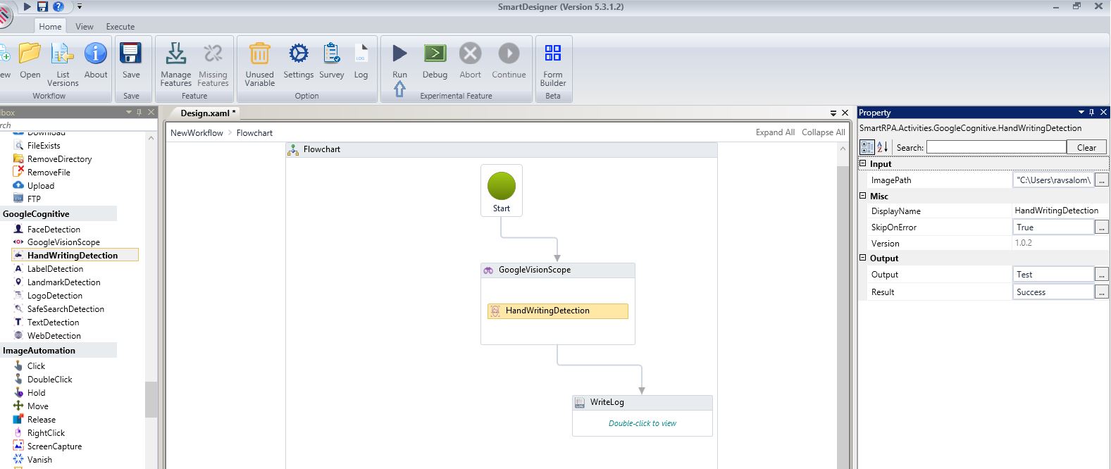 Google Cognitive- HandWriting Detection | Robility Docs